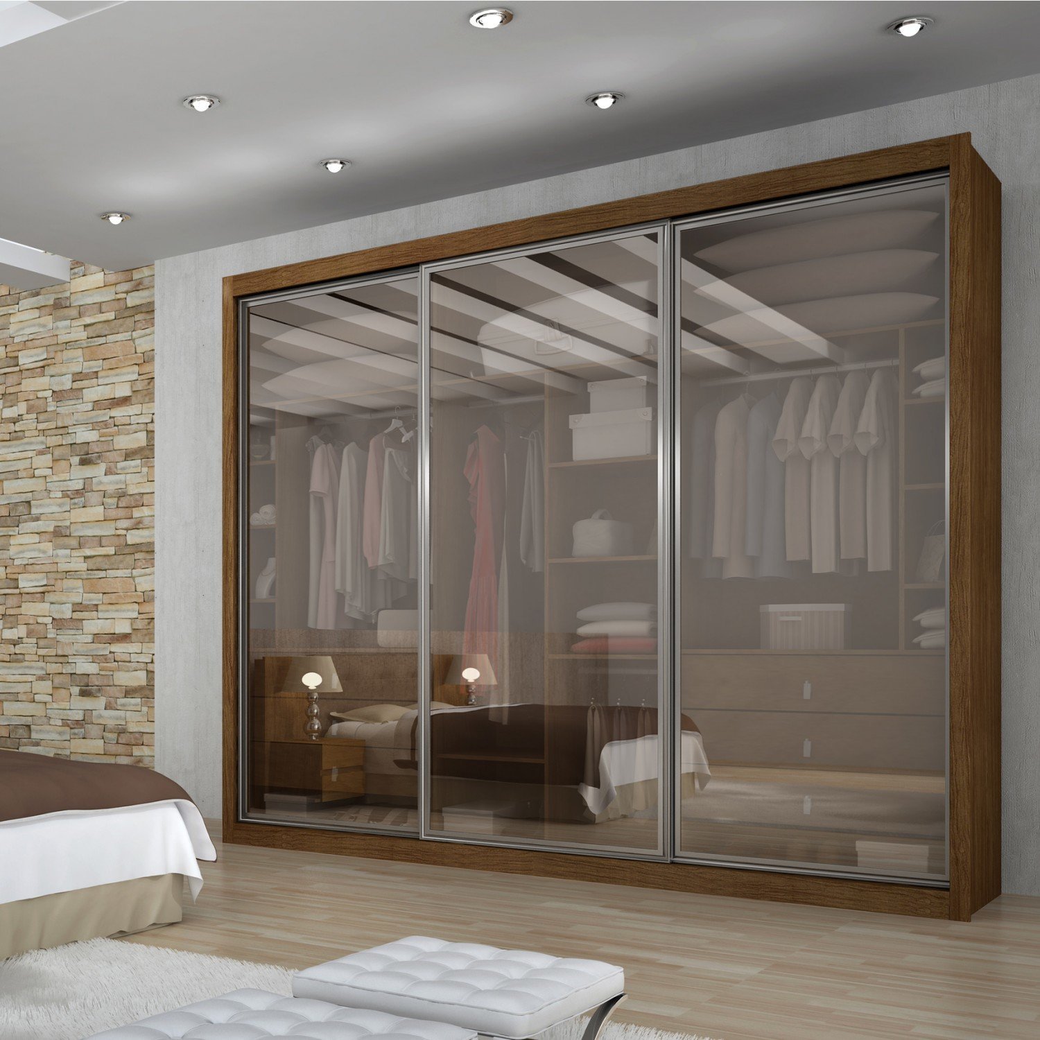 Guarda Roupa Casal com 3 Portas em Vidro Ravena Top Reflecta Rufato ...