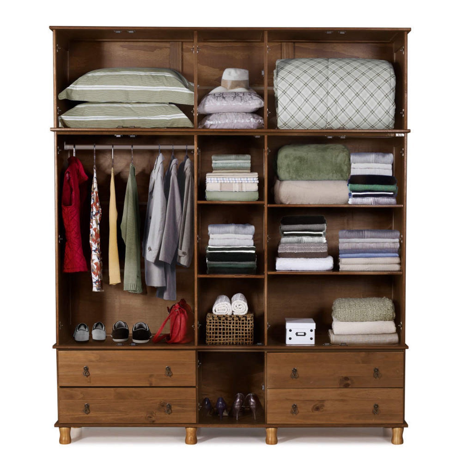 Guarda Roupa Casal com Espelho 11 Portas 4 Gavetas em Madeira Maciça ...