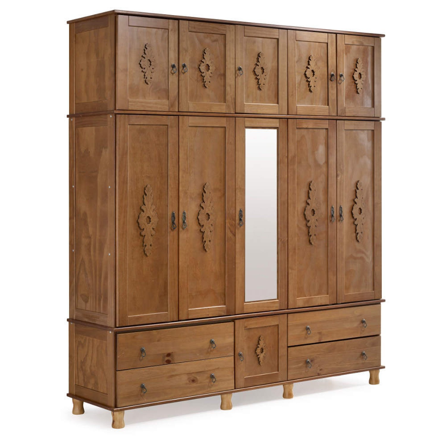 Guarda Roupa Casal com Espelho 11 Portas 4 Gavetas em Madeira Maciça ...